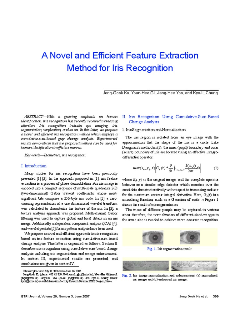 A Novel and Efficient Feature Extraction Method For Iris Recognition | PDF | Image Segmentation ...