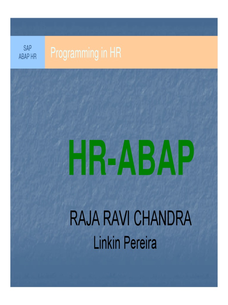 Abap HR Programing PDF | PDF | Digital Technology | Computer Programming Abap HR Programing PDF | PDF | Digital Technology | Computer Programming