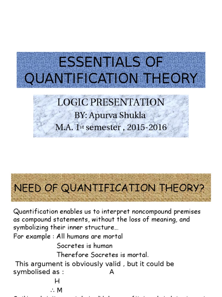 Essentials of Quantification Theory | First Order Logic | Logical ...