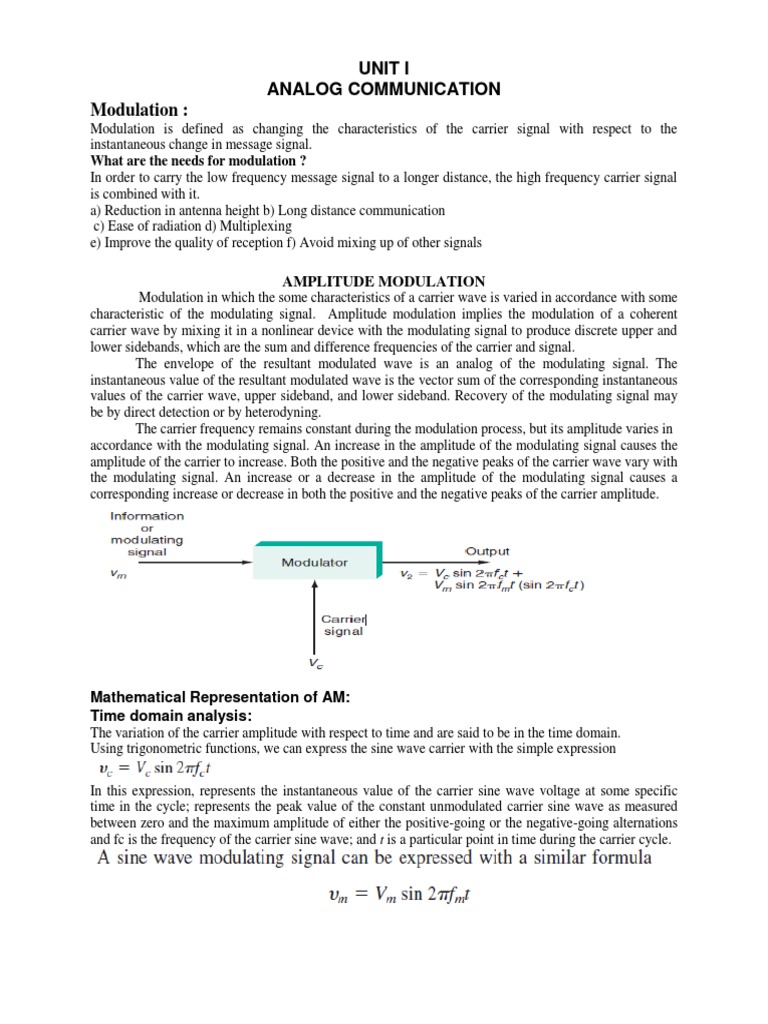 Unit 1 Analog Communication | PDF | Frequency Modulation | Modulation
