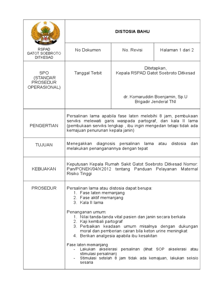 Sop Distosia Bahu | PDF