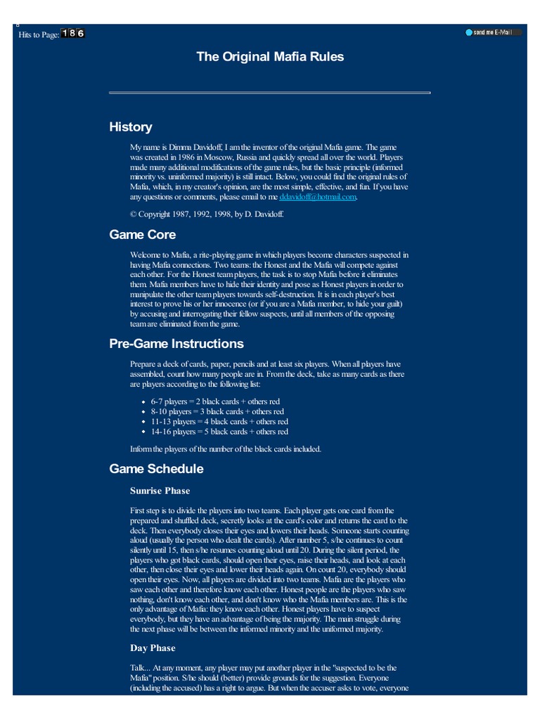 Mafia Game Rules (Werewolf) | PDF | Violence | Leisure