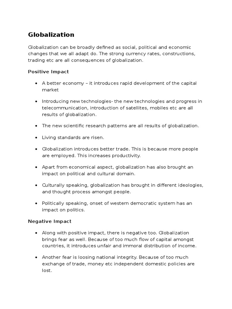 Impact of Globalisation | PDF | Globalization | Economics