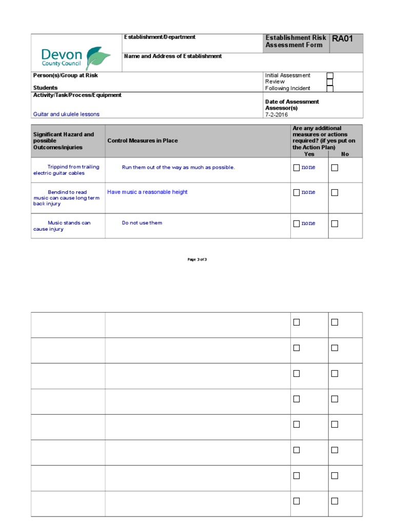 Music Department Risk Assessment RA01 | PDF | Risk | Change Management
