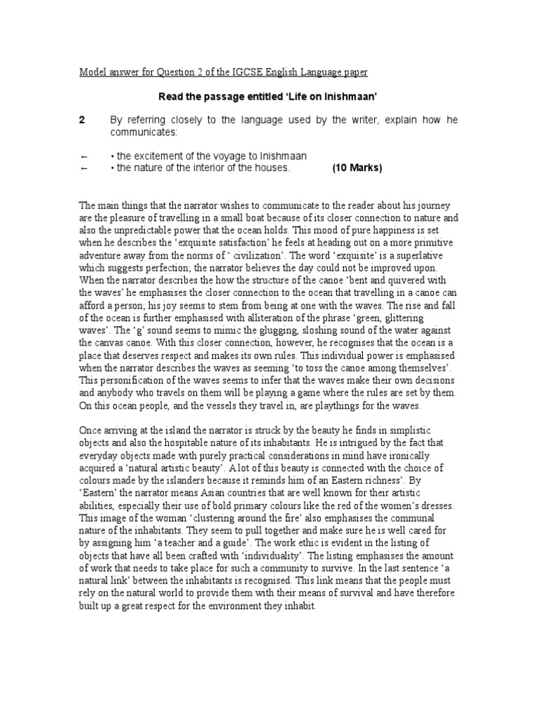 IGCSE English Paper 1 Model Answer | PDF | Cognition | Psychological ...