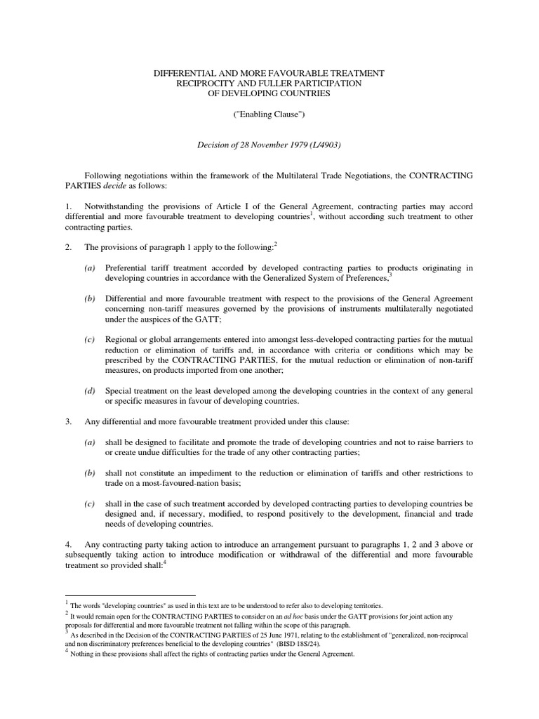 Enabling Clause for Developing Countries | PDF | World Trade ...