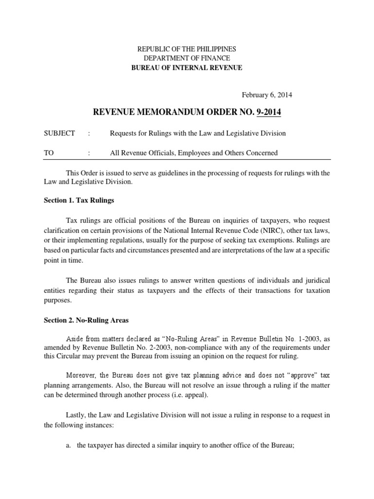 RMO No 9-2014 Request For Ruling | PDF