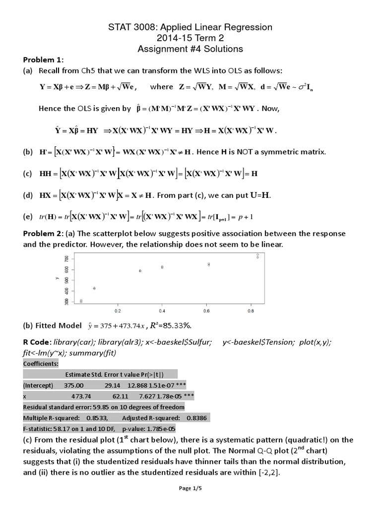 Cu 3008 Assignment 4 - Solutions 2014T2 | PDF | Errors And Residuals ...