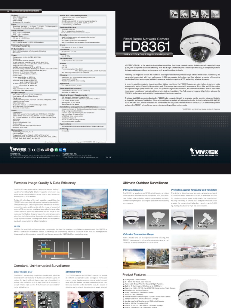 Fixed Dome Network Camera: Technical Specifications | PDF | Secure ...
