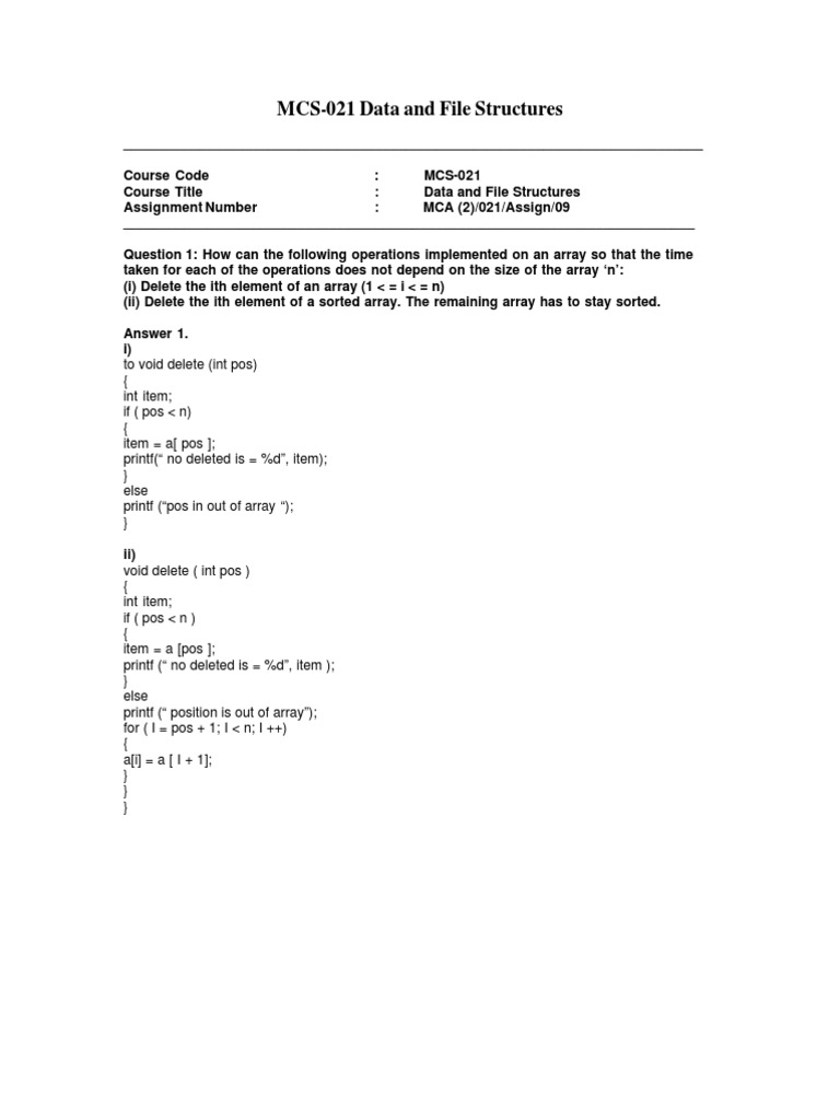 Mcs 021 Data And File Structures Pdf Theoretical Computer Science Combinatorics 