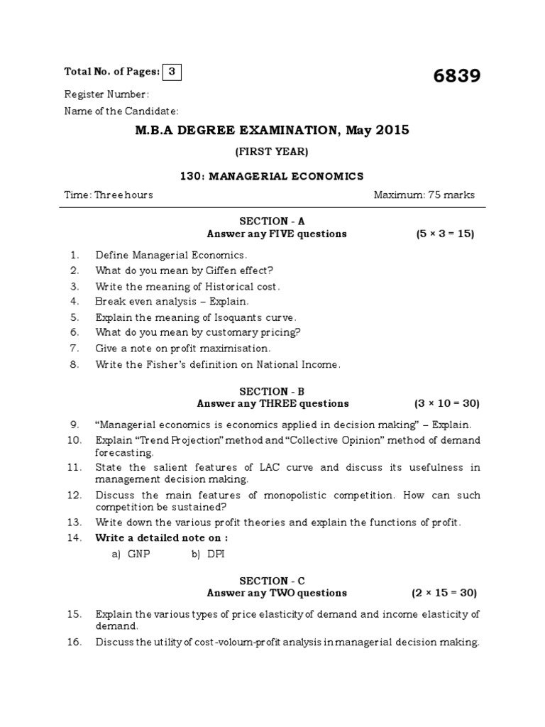 Mba Question Papers 2015 Part 3 | PDF | Demand | Price Elasticity Of Demand