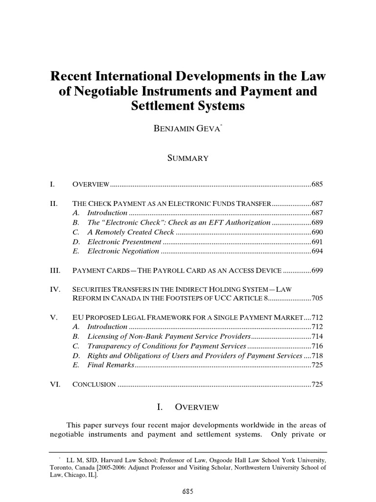 Recent International Developments in The Law of Negotiable Instruments ...