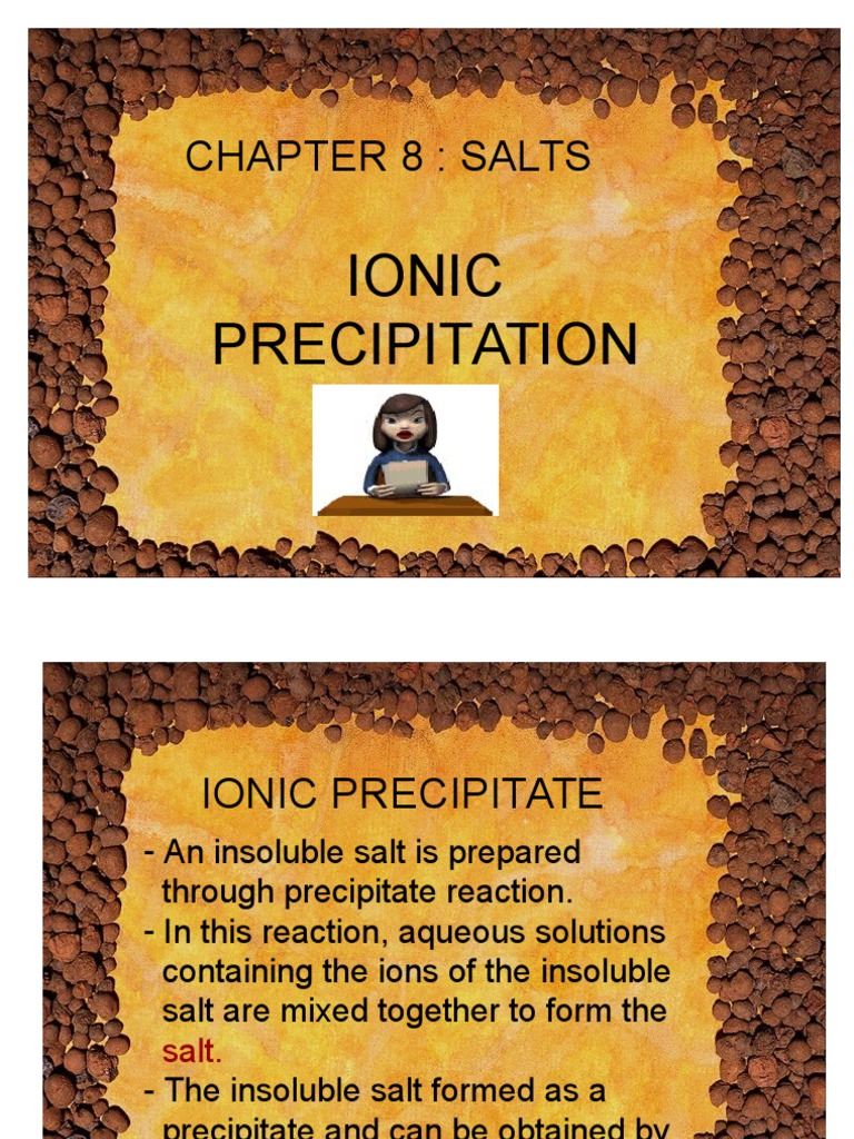 Chapter 8: Salts: Ionic Precipitation | PDF | Precipitation (Chemistry ...