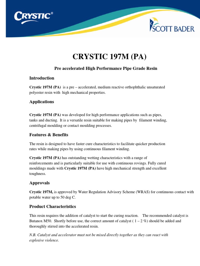Crystic 197M (Pa) : Pre Accelerated High Performance Pipe Grade Resin ...