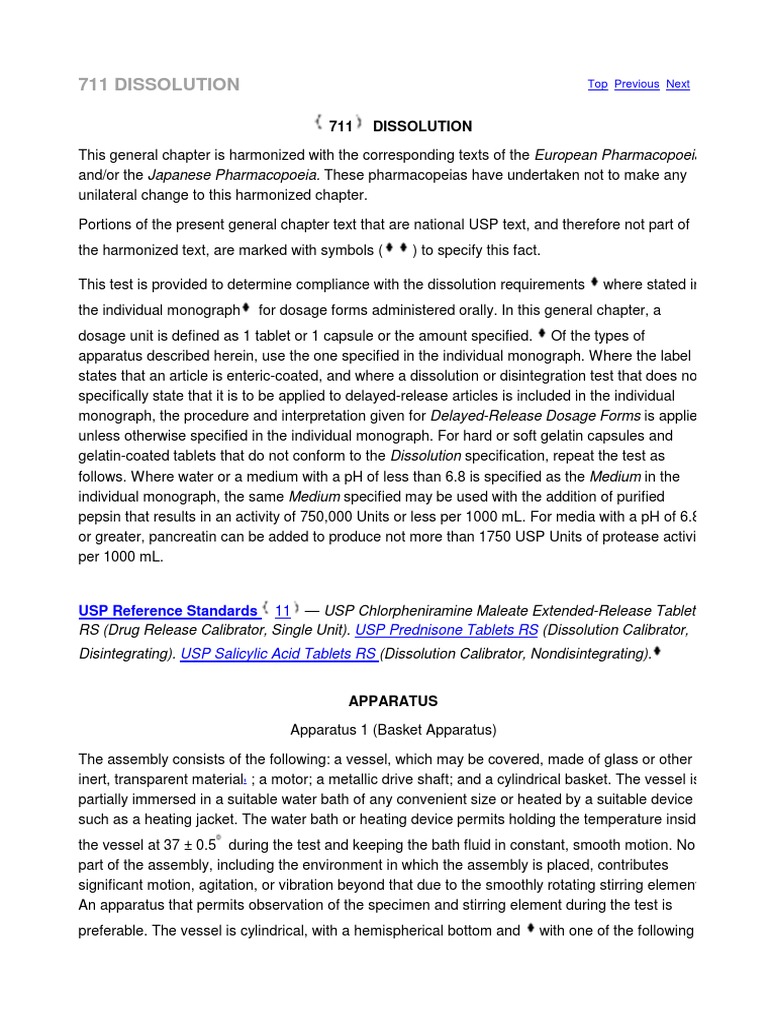 711 Dissolution PDF | PDF | Buffer Solution | Tablet (Pharmacy)