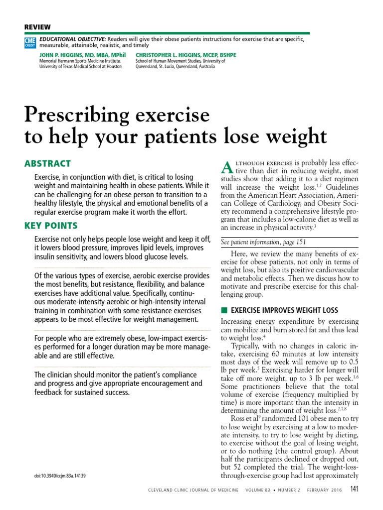 RX Exercise For Weight Loss CCJM 2016 | PDF | Aerobic Exercise ...