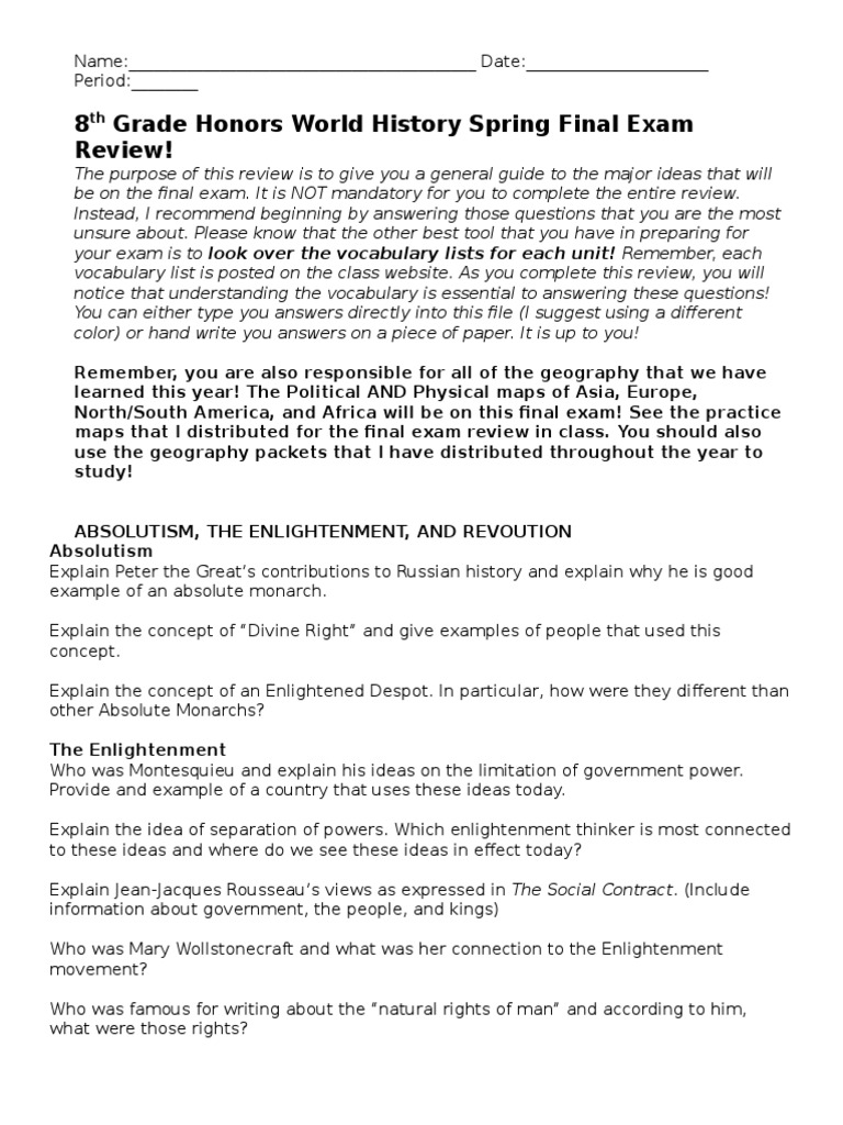 8th Grade World History Final Exam Review | PDF | Nazi Germany | Adolf ...
