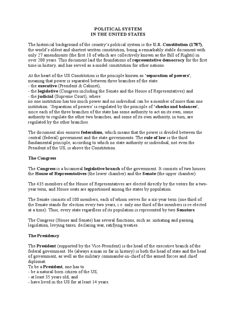 USA Political System | PDF | Federal Government Of The United States ...