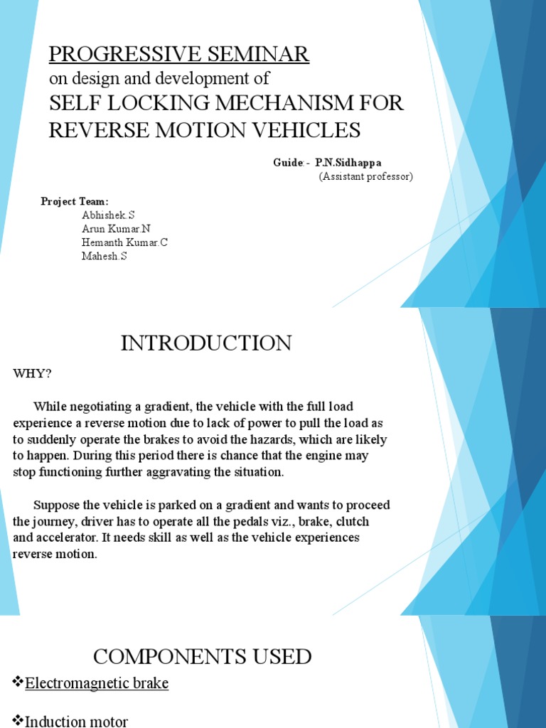 Progressive Seminar Self Locking Mechanism For Reverse Motion Vehicles ...