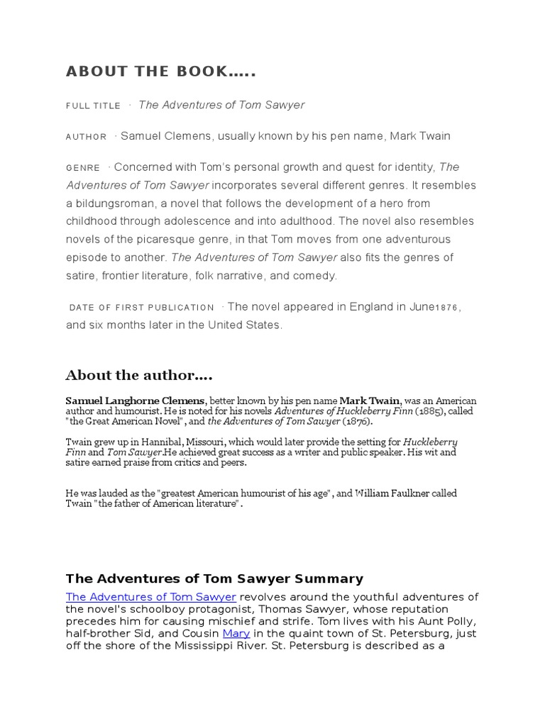 Tom Sawyer Summary | The Adventures Of Tom Sawyer | Adventures Of ...