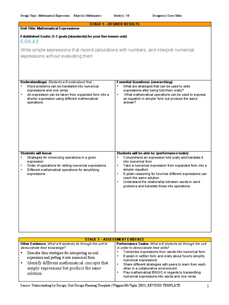 Unit Plan | PDF | Teaching Mathematics | Educational Assessment