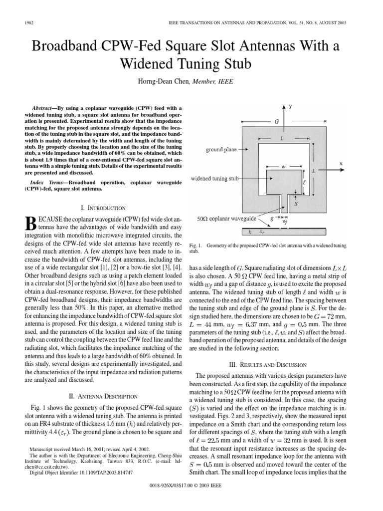 Broadband CPW-Fed Square Slot Antennas With A Widened Tuning Stub | PDF | Antenna (Radio ...