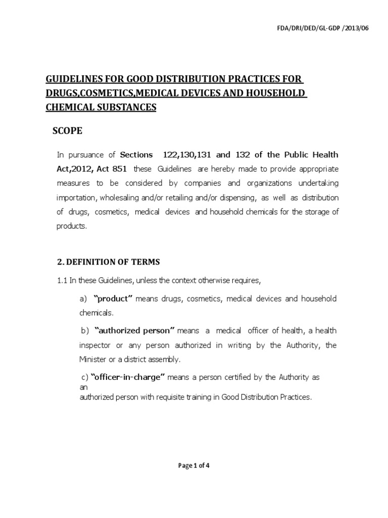 Guidelines For Good Distribution Practices For Drugs, Cosmetics ...
