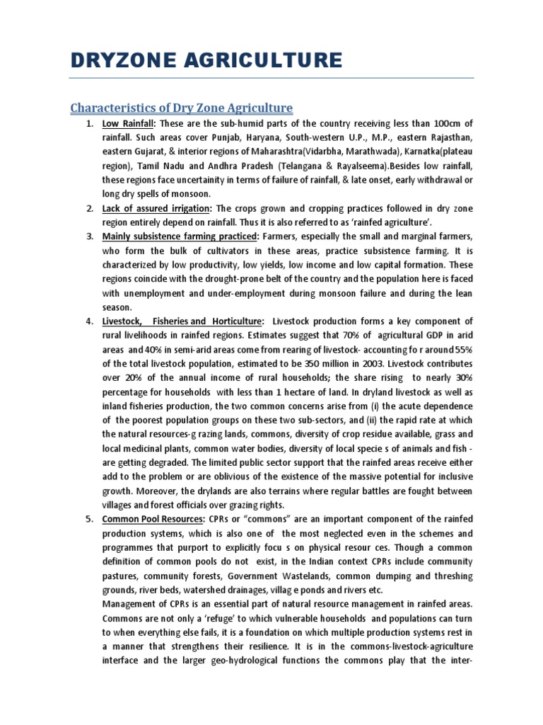 Dryzone Agriculture: Characteristics of Dry Zone Agriculture | PDF ...