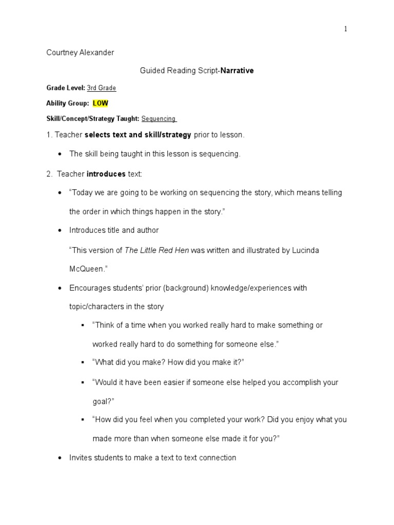 Little Red Hen Sequencing Guide | PDF | Chicken | Behavior Modification