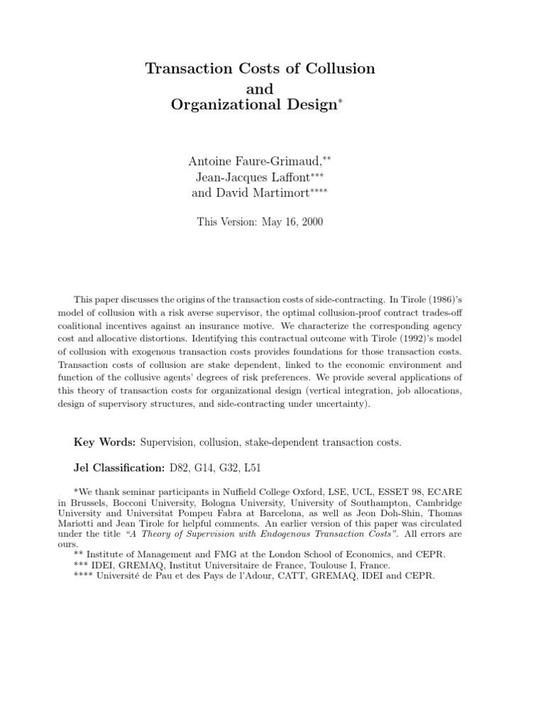 Transaction Costs of Collusion | PDF | Risk | Risk Aversion