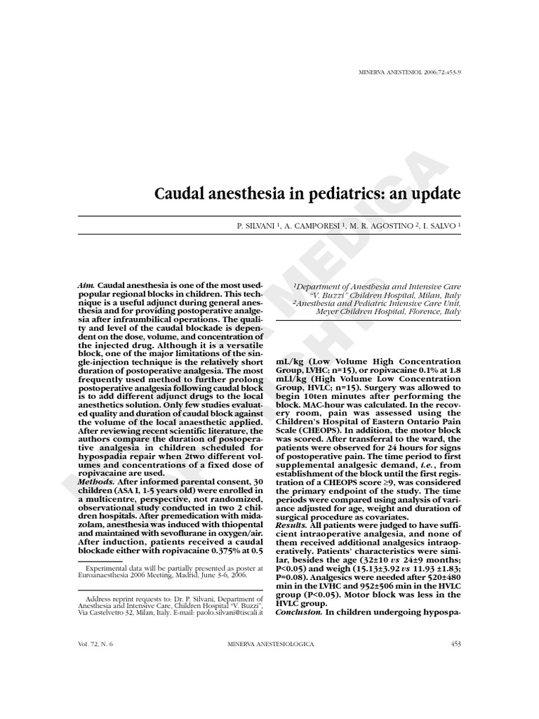 Caudal Anesthesia in Pediatric | PDF | Anesthesia | Opioid