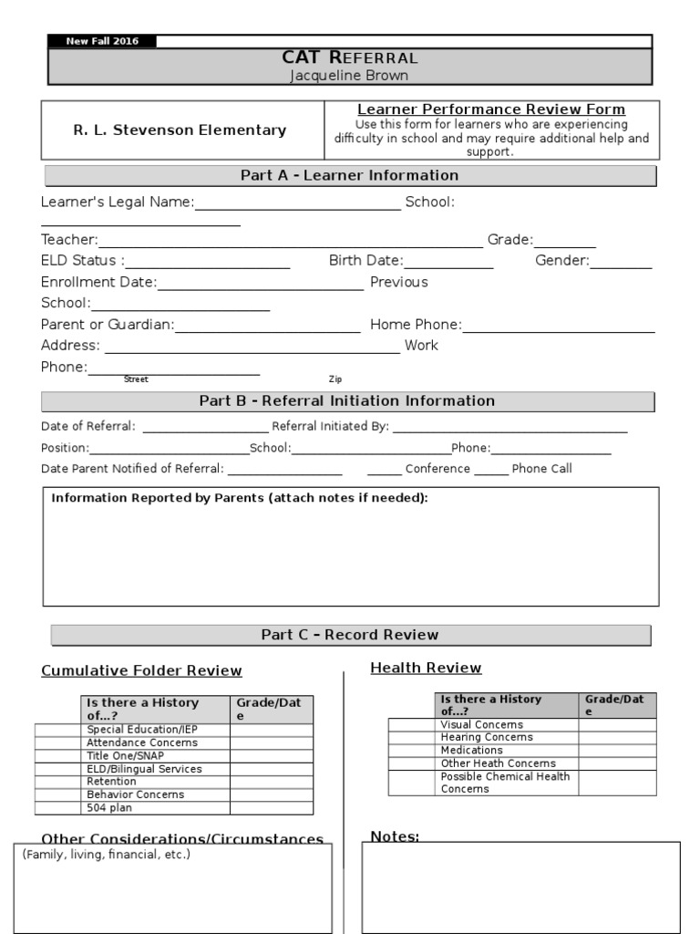 Rls - CST Referral Form | PDF | Reinforcement | Classroom