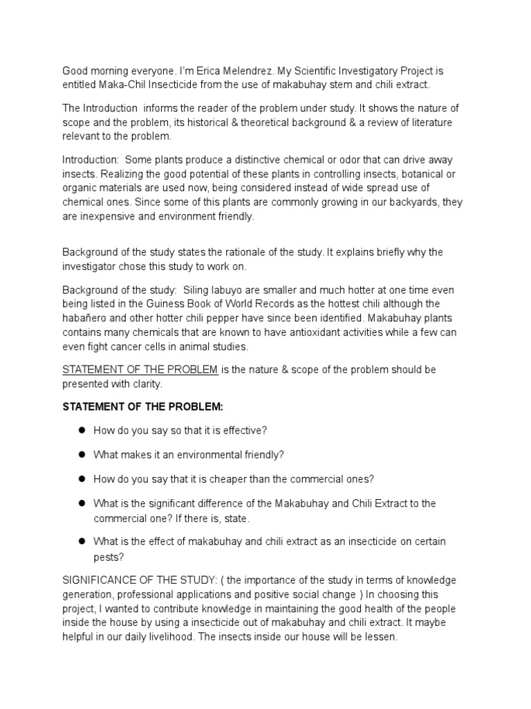 Statement of The Problem | PDF | Chili Pepper | Capsicum