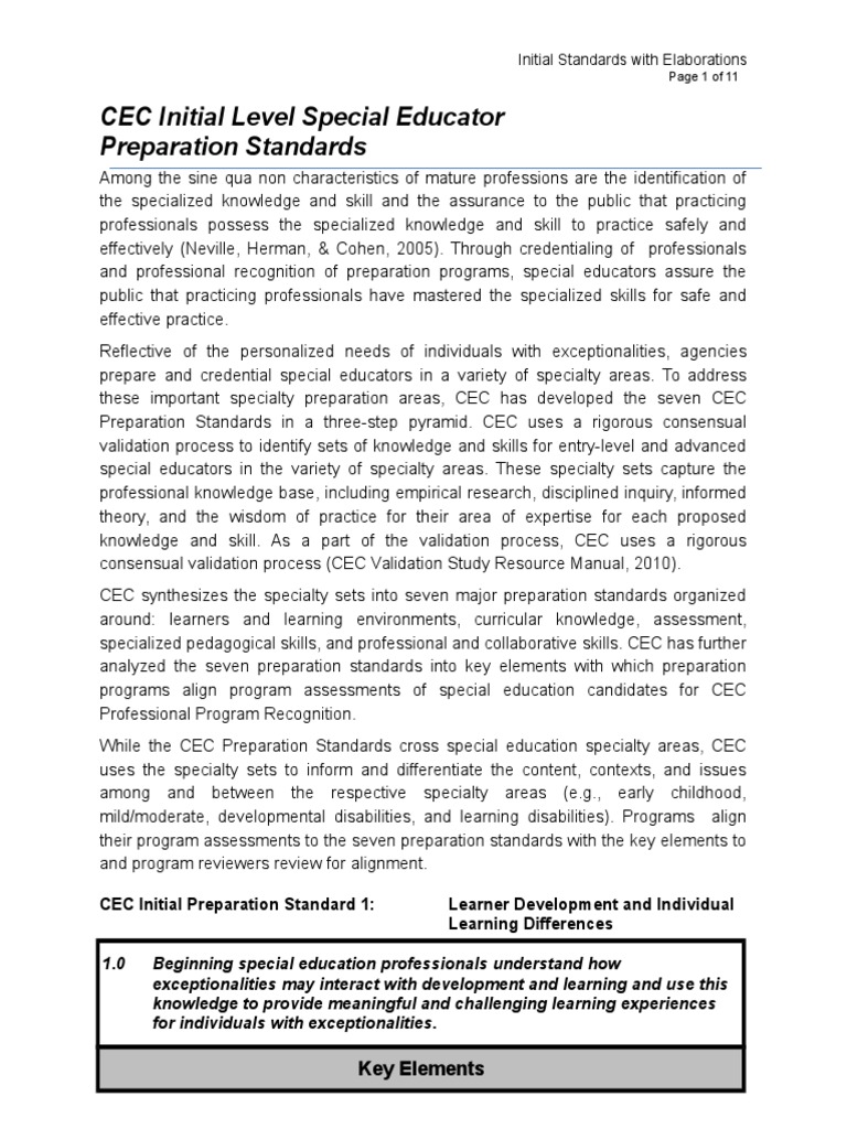 Cec Initial Standards For Special Educators Revised 1 | PDF ...