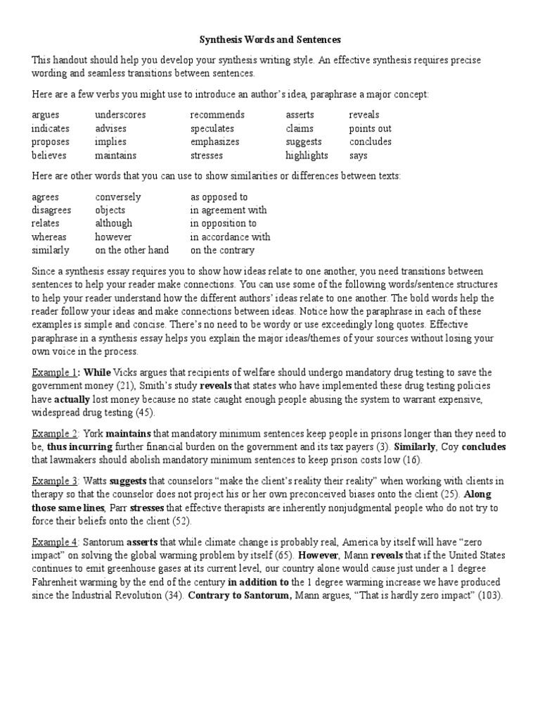 Synthesis Writing Techniques Guide | PDF | Global Warming | Sentence ...