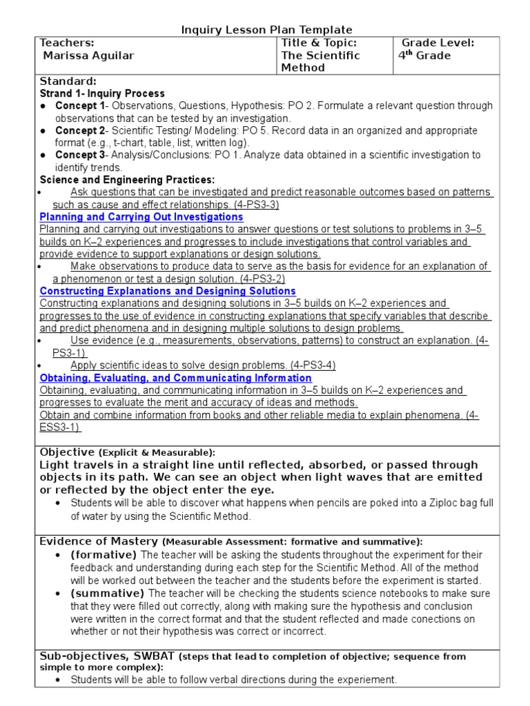 4th Grade Scientific Method Lesson Plan | PDF | Scientific Method ...