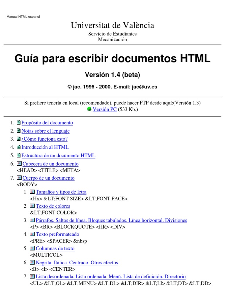 Guía básica de HTML para principiantes | PDF | HTML | Desarrollo de ...