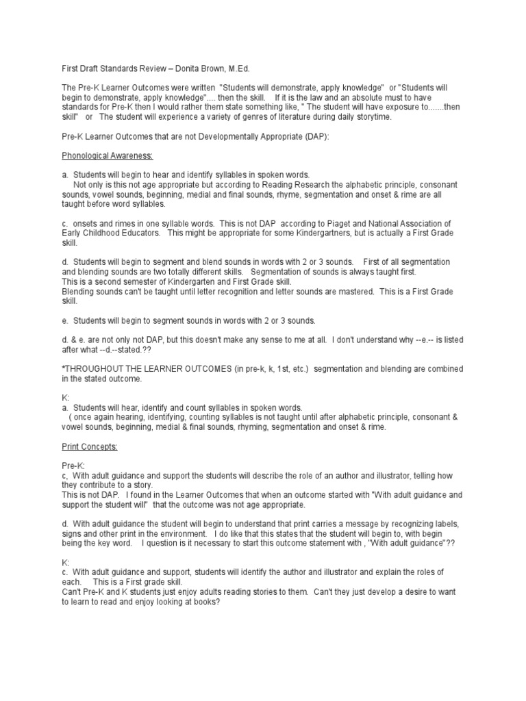 Pre-K Standards Review and Recommendations | PDF | Syllable | Linguistics