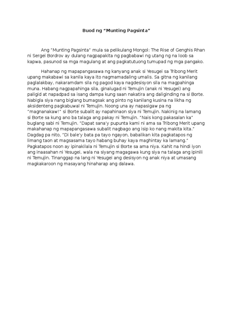 Buod NG Munting Pagsinta | PDF