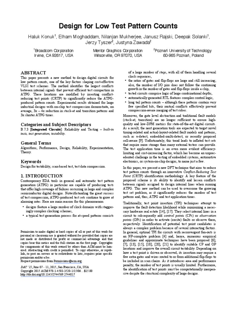 Design For Low Test Pattern Counts | PDF | Digital Electronics ...