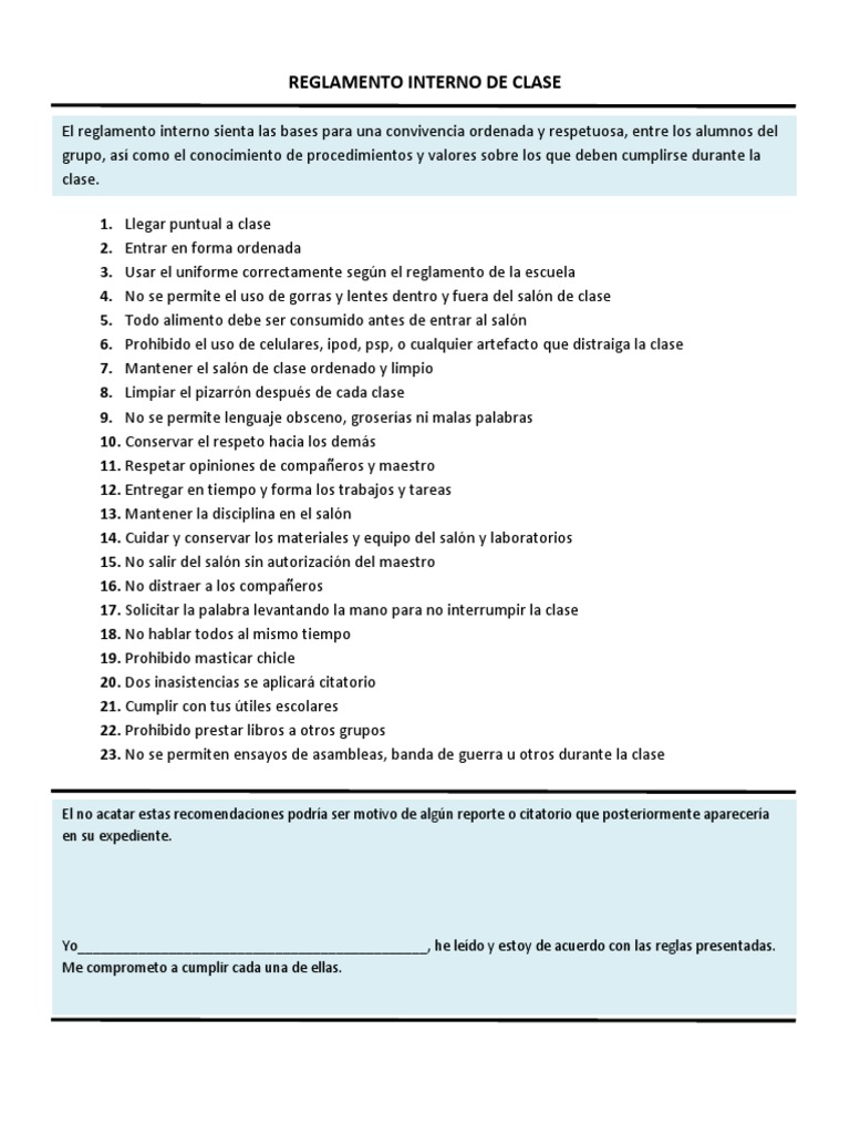 Reglas Del Salón De Clases De La Escuela Secundaria