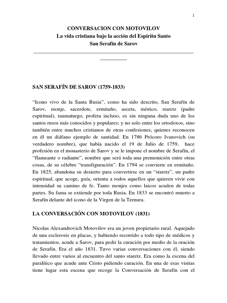 San Serafin de Sarov Conversacion Con Motovilov | PDF | Oración | espíritu Santo