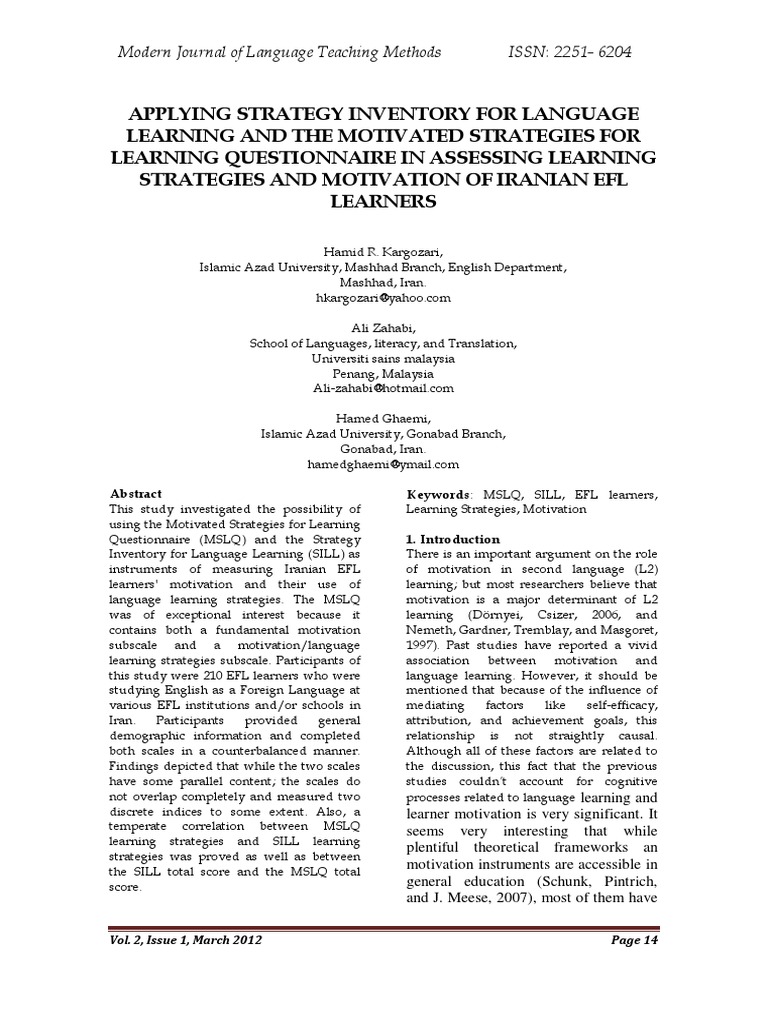 Applying Strategy Inventory For Language Learning and The Motivated ...