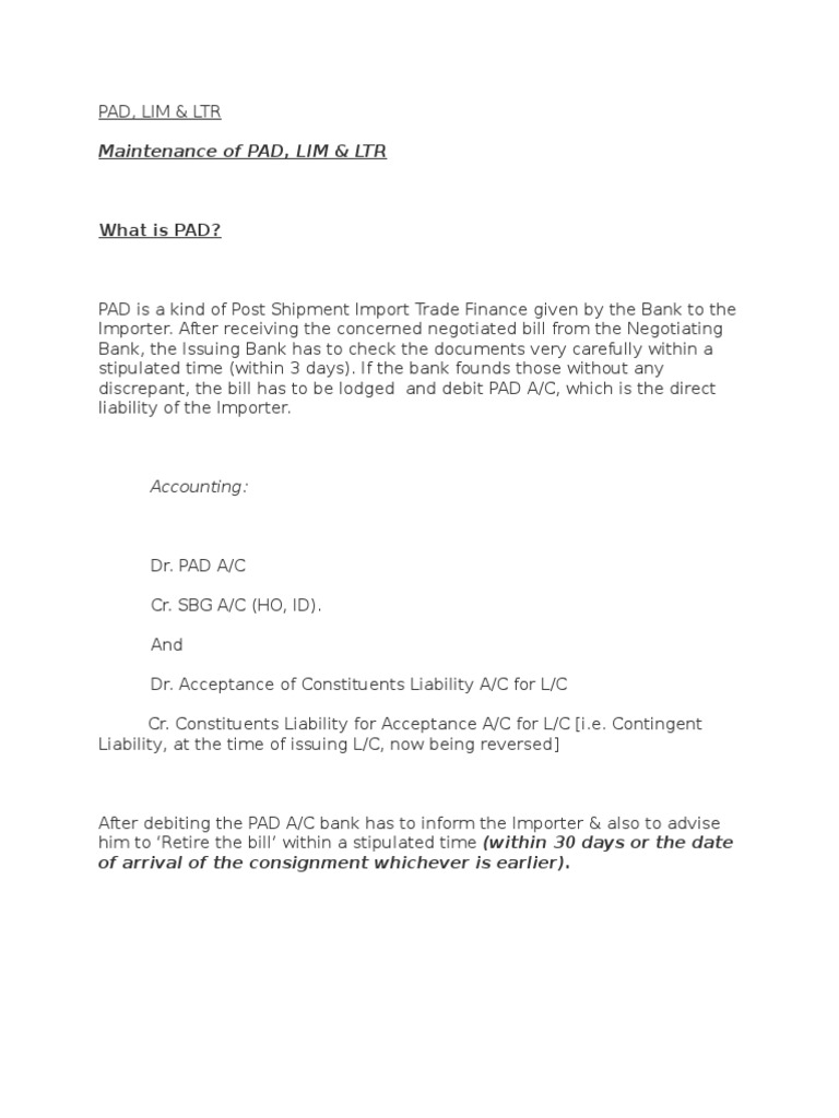 Understanding PAD, LIM & LTR in Banking | PDF | Debits And Credits | Banks
