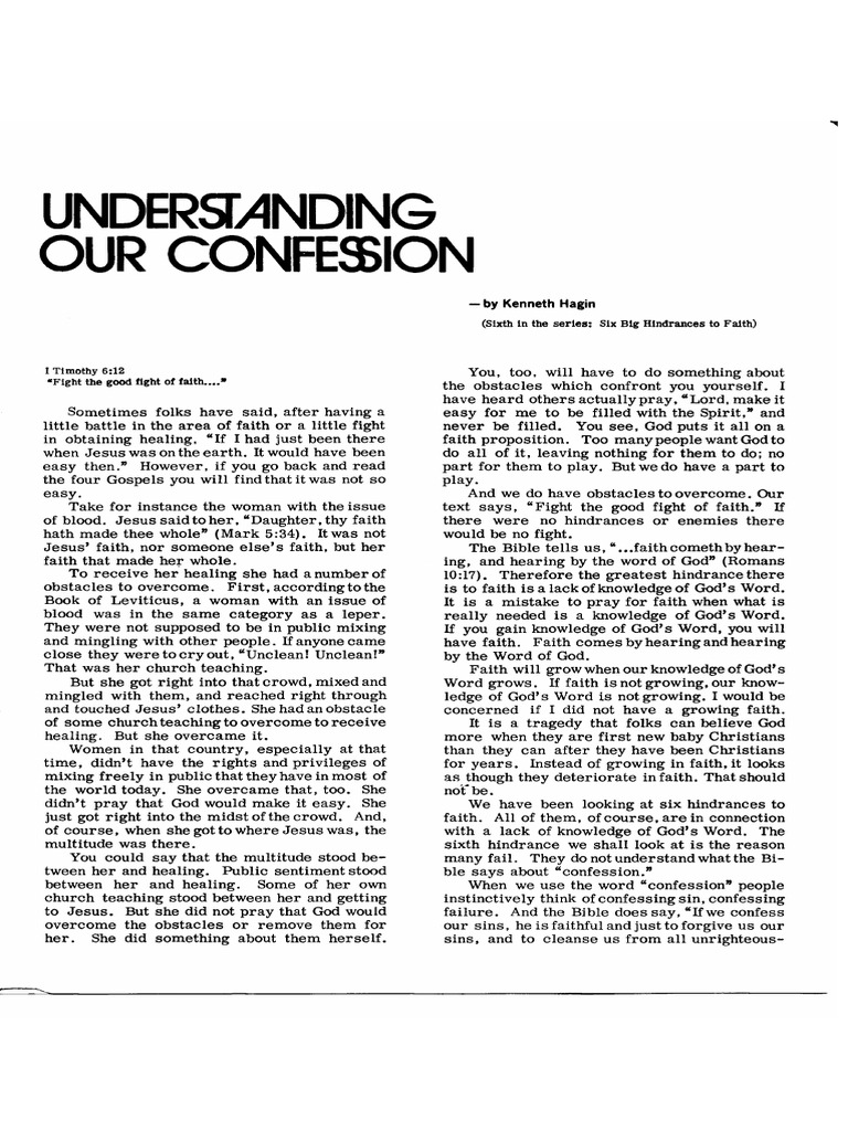 Kenneth E Hagin - Leaflet - Understanding Confession | PDF | Confession (Religion) | Sin