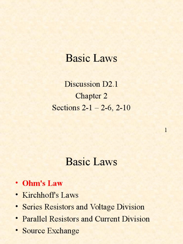 D2 1 Basic Laws1 Pdf Series And Parallel Circuits Electrical