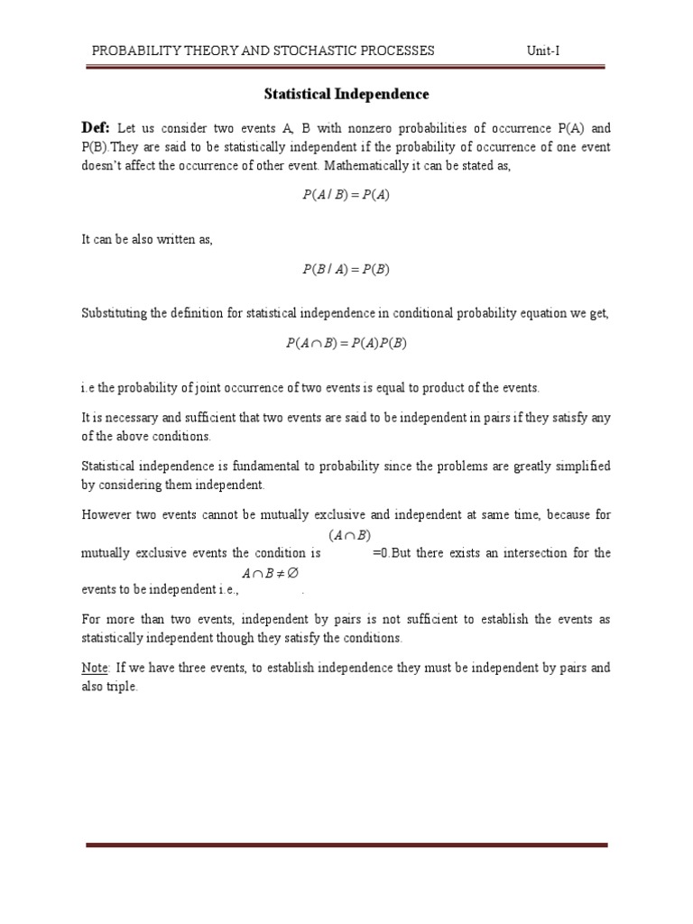 Statistical Independence in Probability | PDF | Finance & Money ...