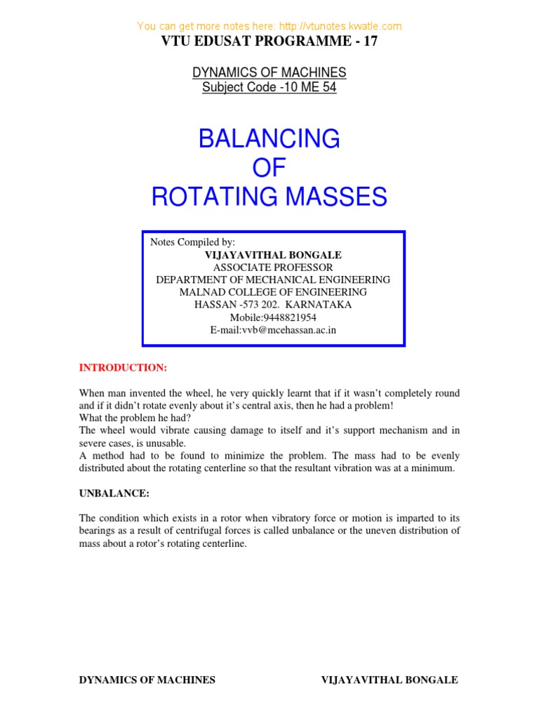 Balancing Rotating Masses in Machines | PDF | Angle | Trigonometric ...