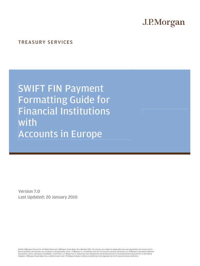 SWIFT FIN Payment Format Guide For European Accts | PDF | Jp Morgan ...