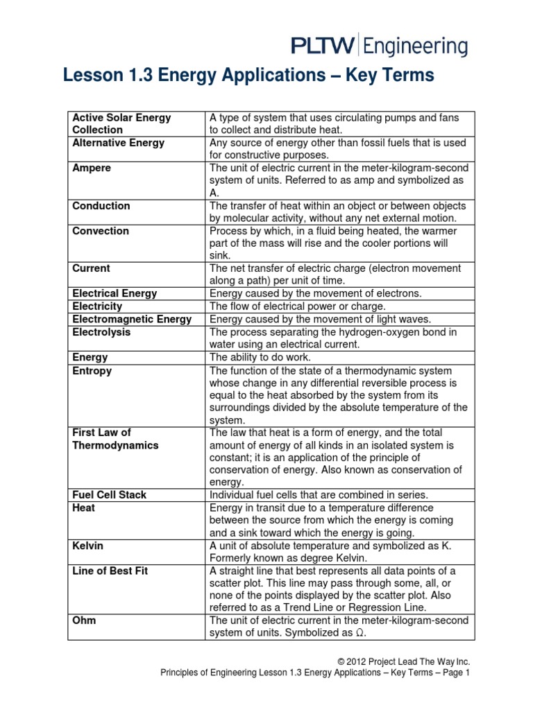 Lesson 1 3 Energy Applications - Key Terms | PDF | Heat | Temperature